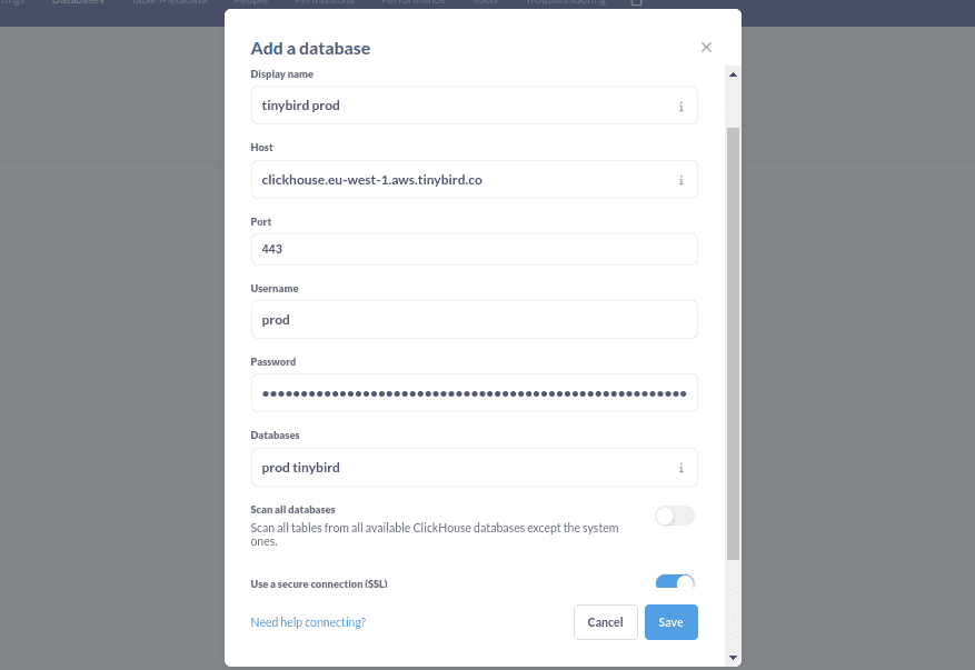 Connect Metabase to Tinybird · Tinybird Docs