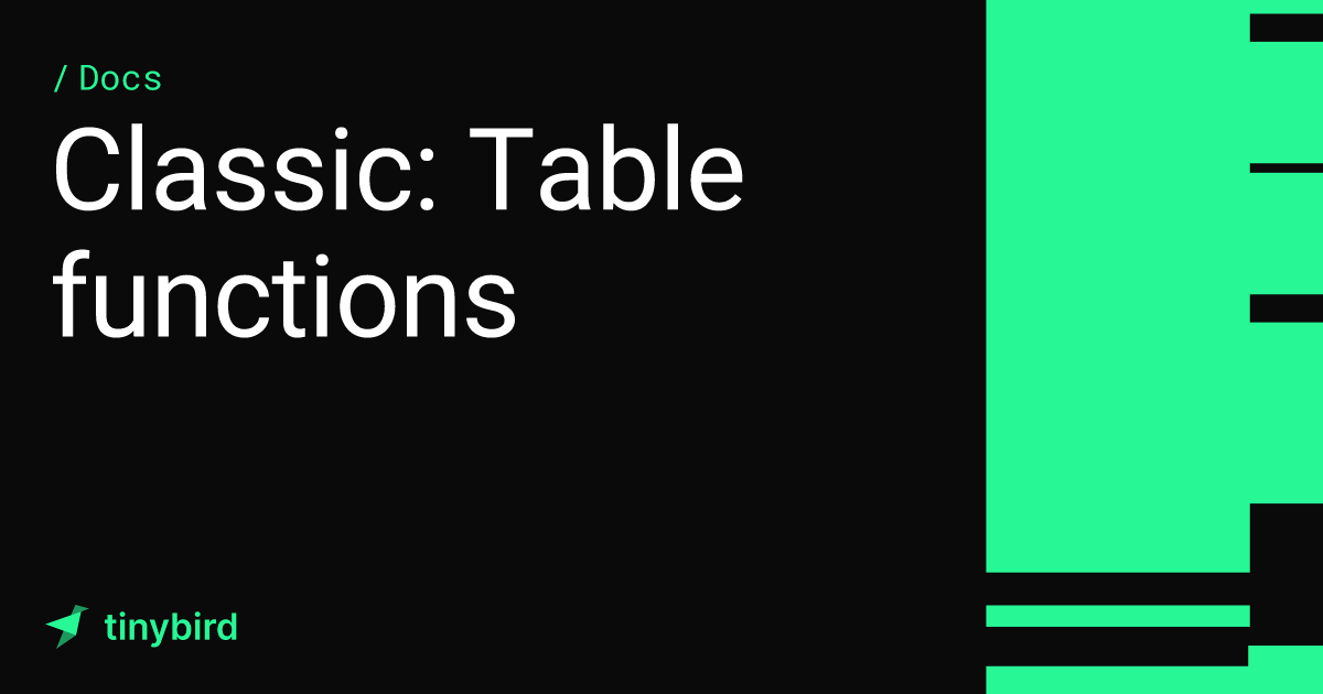 Classic: Table functions · Tinybird Docs